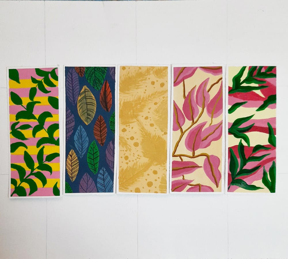 Leaf Patterns With Gouache- Learn to Paint 5 Easy Therapeutic Bookmark Pattern | Skillshare ...