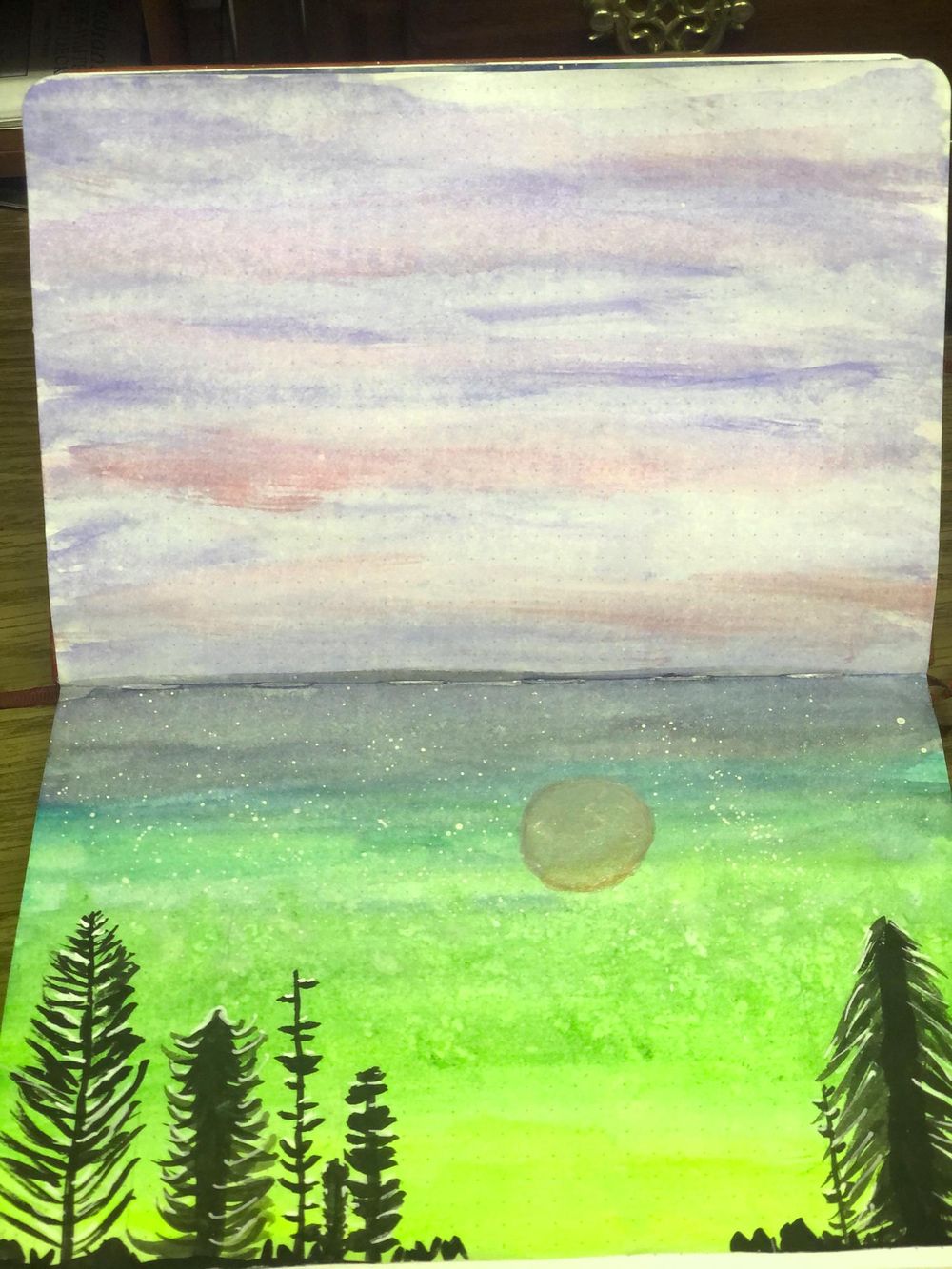 Pine Trees with Moon in Art Journal | Skillshare Student Project