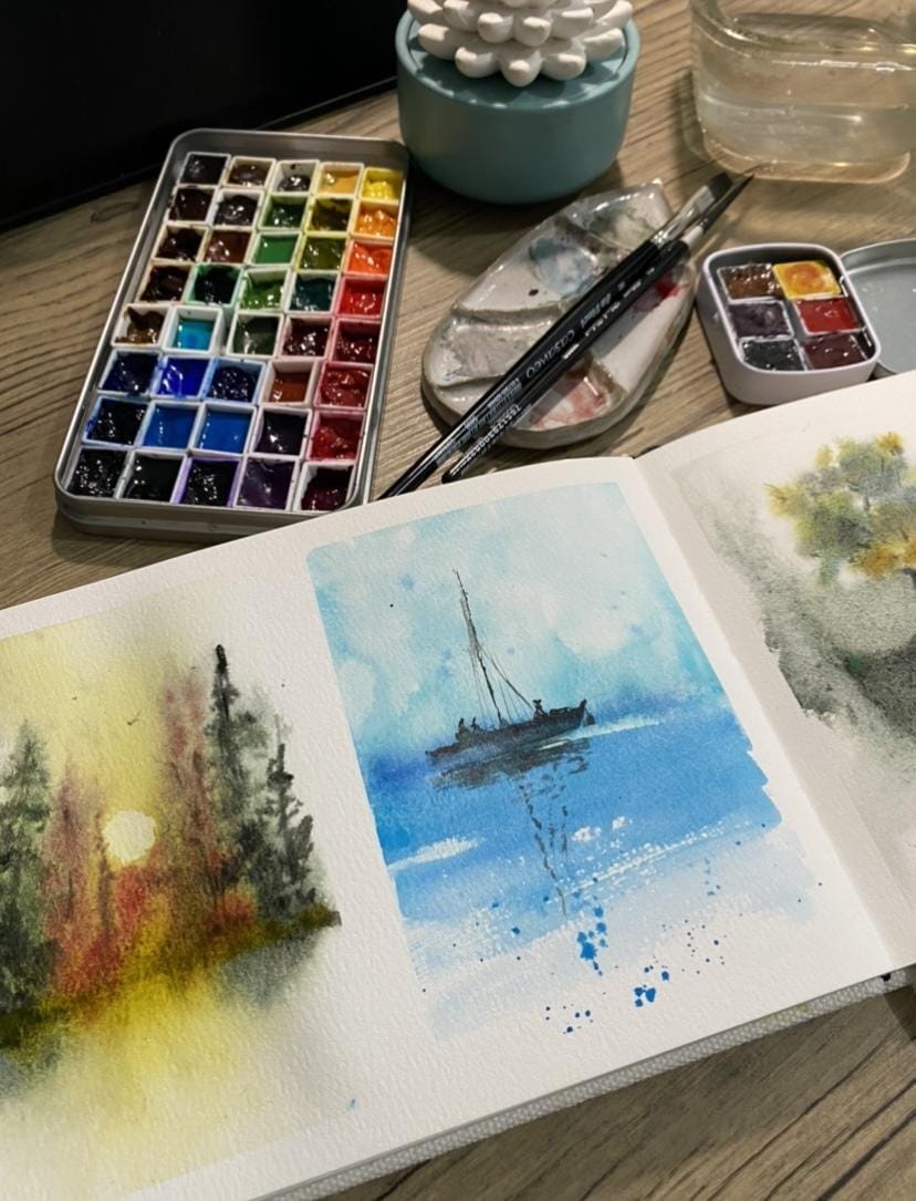 Free-flow watercolor landscapes | Skillshare Student Project