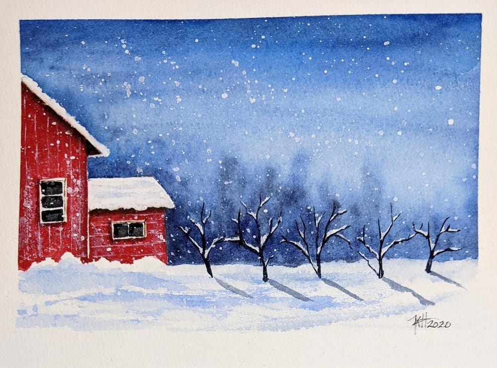 Red house Winter scene | Skillshare Student Project