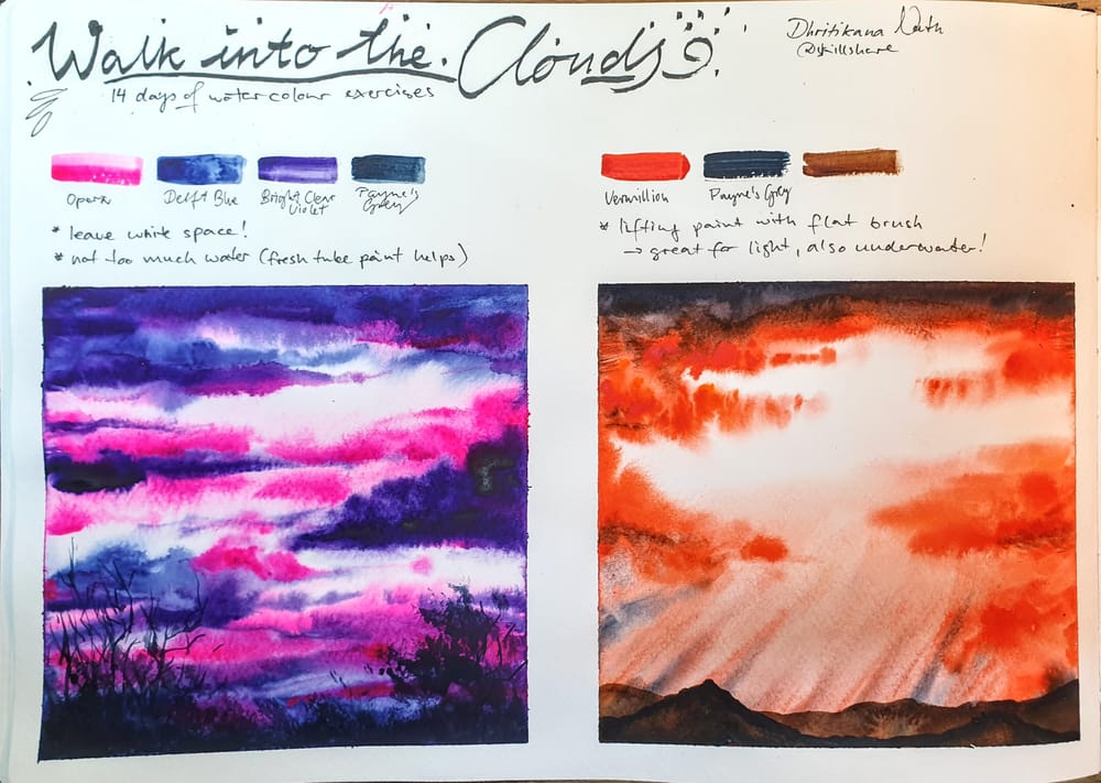 Practicing watercolor skies and clouds | Skillshare Student Project