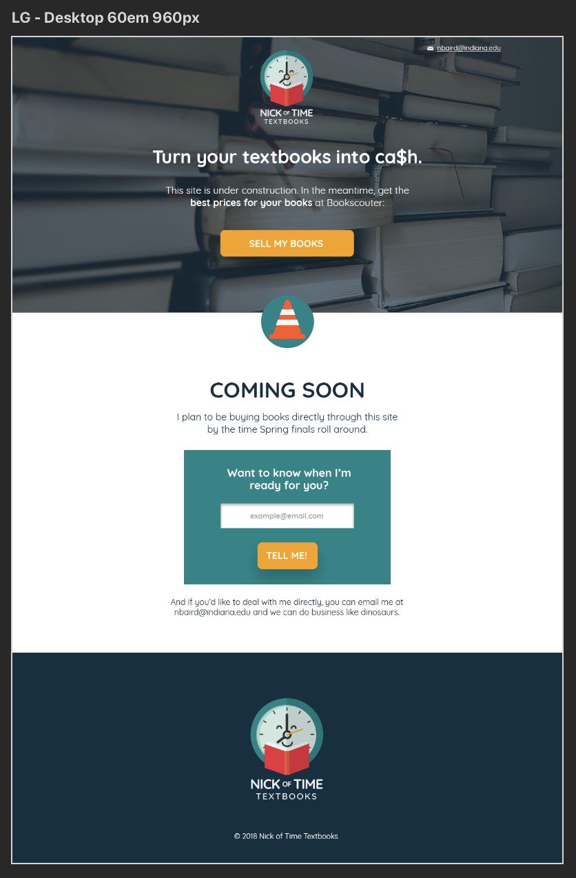 Nick of Time Textbooks - Temp Landing | Skillshare Student Project