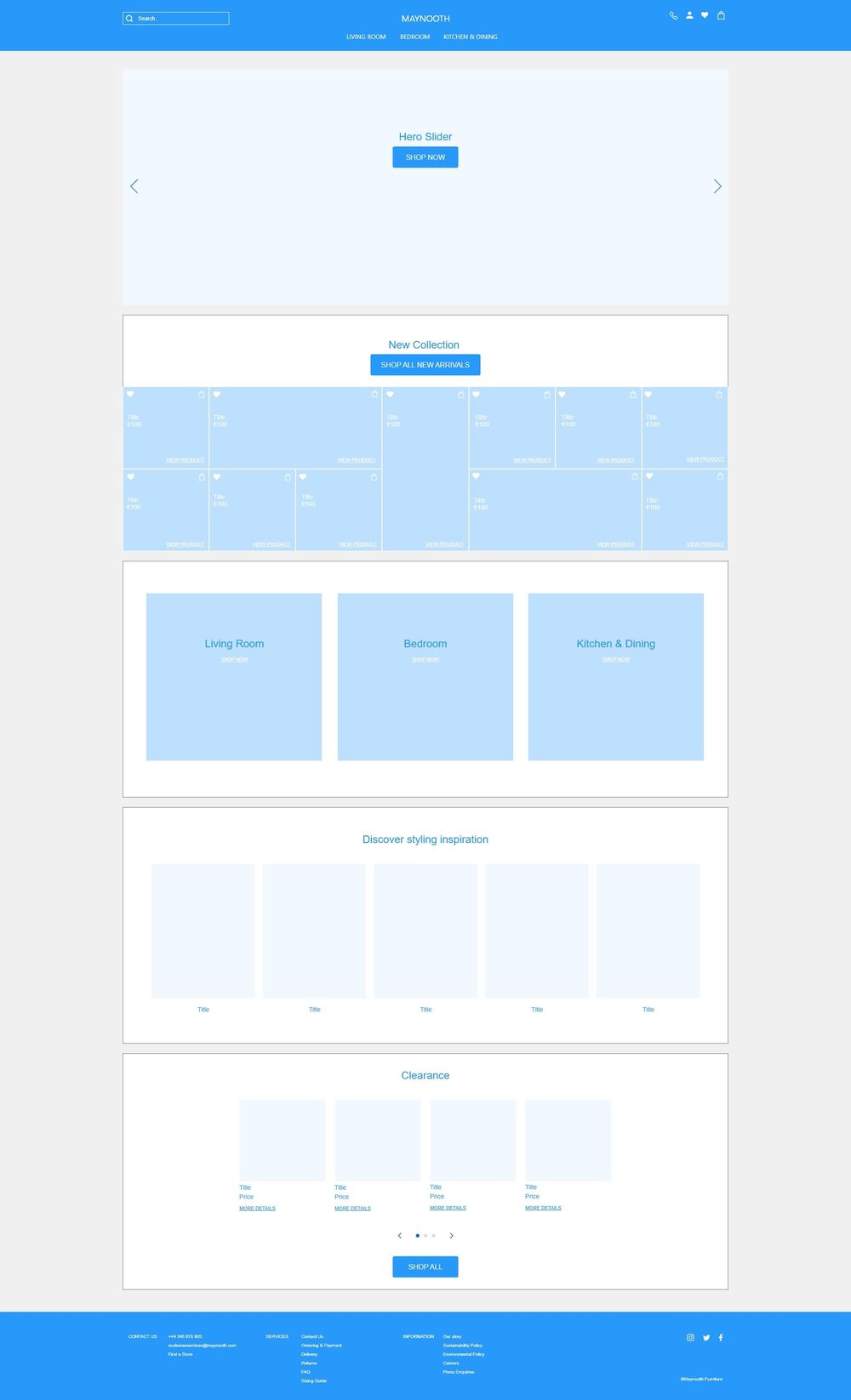 Low fidelity wireframe: Maynooth Furniture | Skillshare Student Project