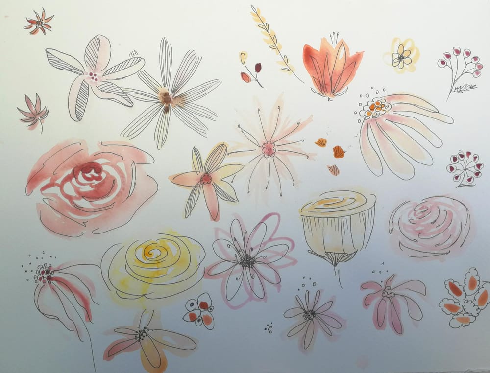 Watercolor flowers & ink doodles | Skillshare Student Project