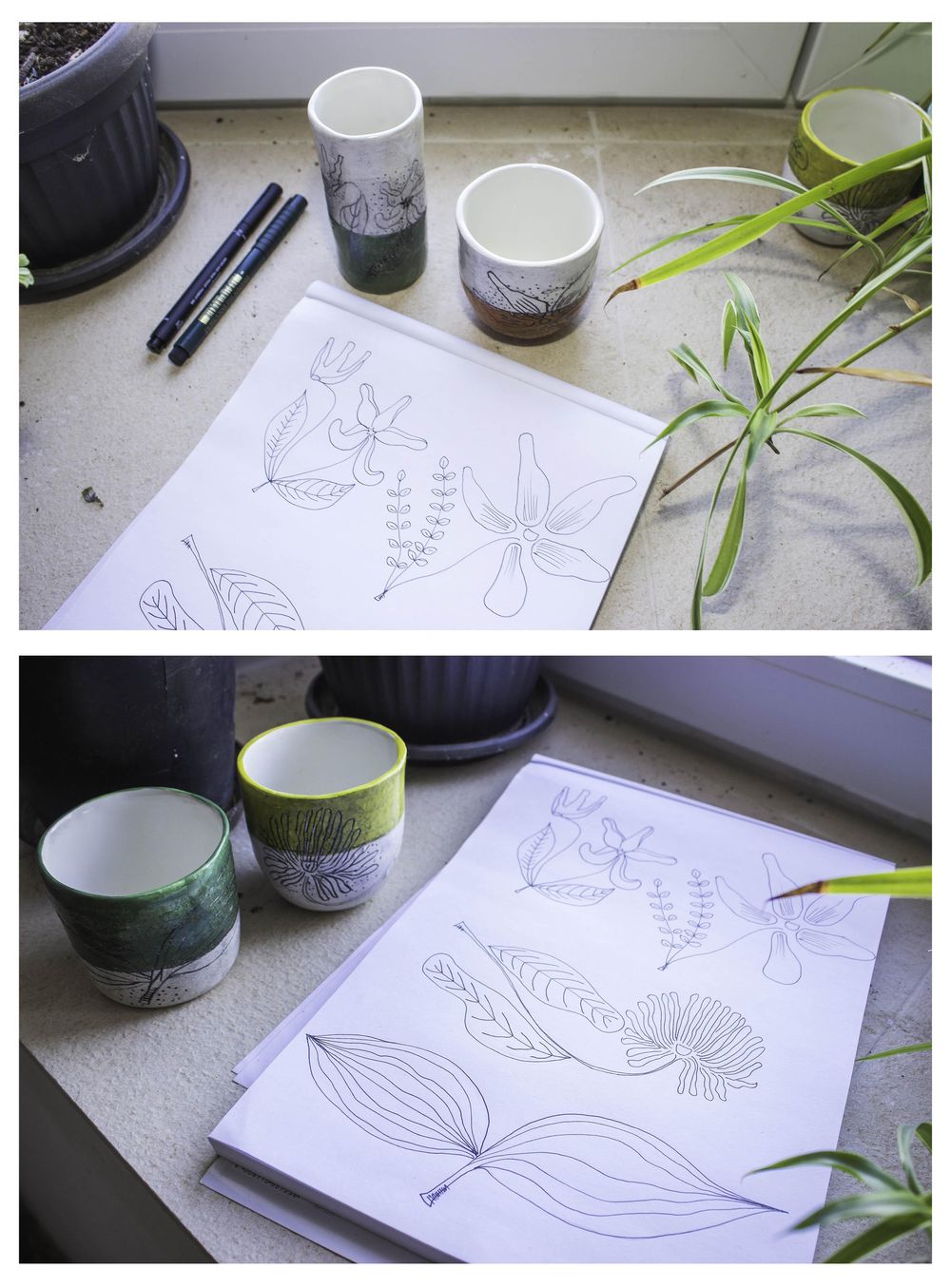 Botanical Line Drawing on ceramics | Skillshare Student Project