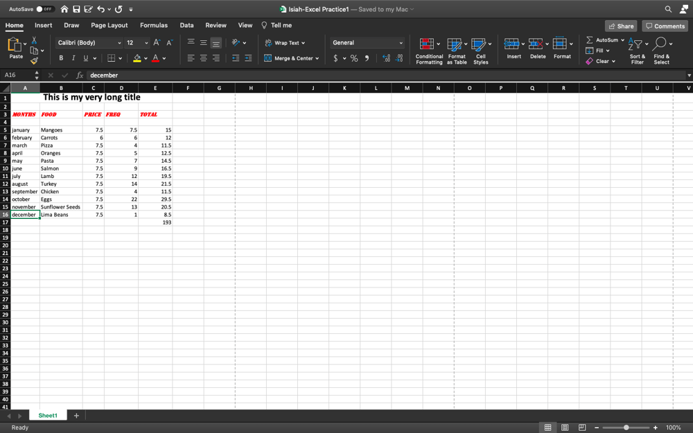 Excel Practice File 1 | Skillshare Student Project