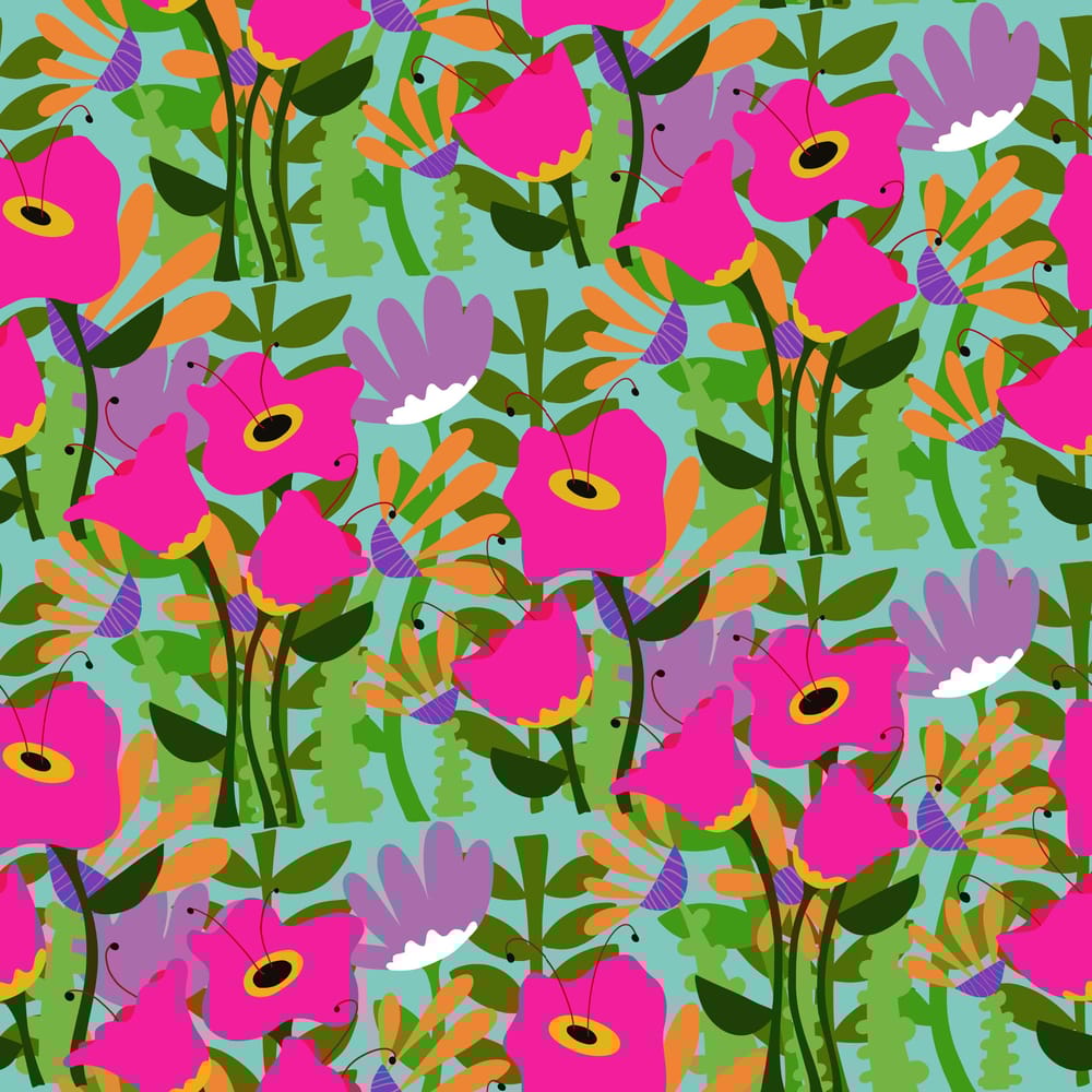 Funky flower bouquet half drop pattern | Skillshare Student Project