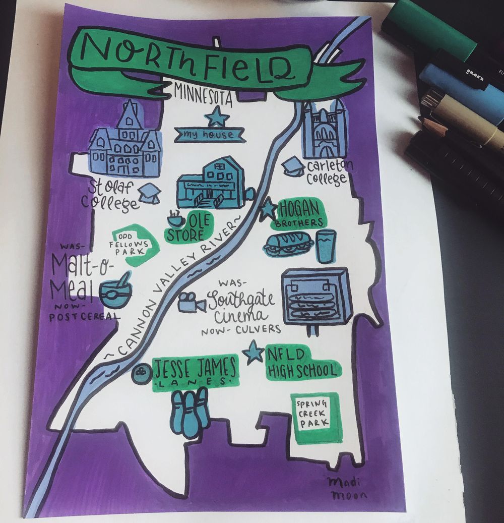 Illustrated map of Northfield, MN | Skillshare Student Project