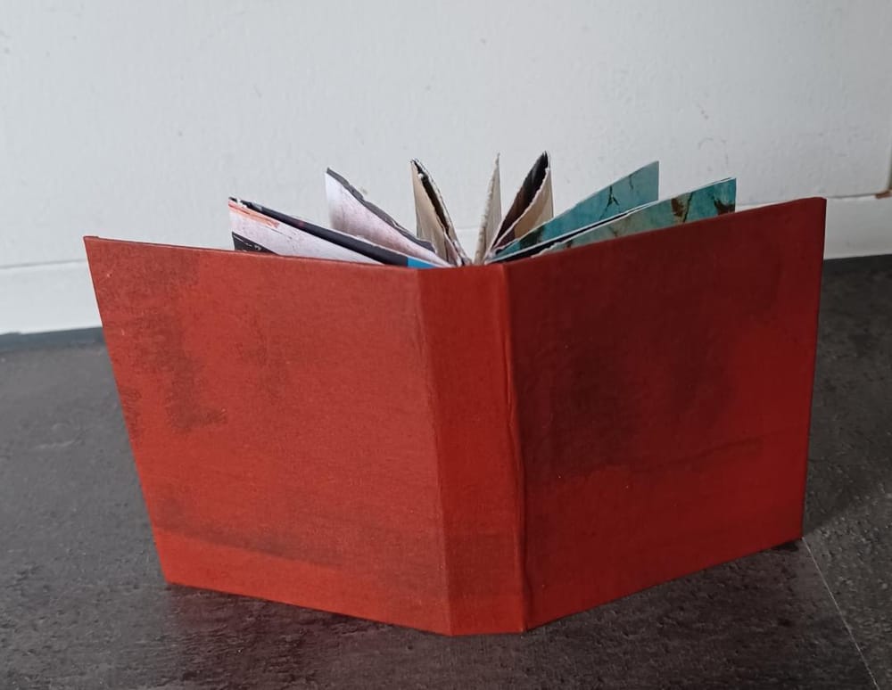 Mini folded book with collage paper and old stamps | Skillshare Student ...