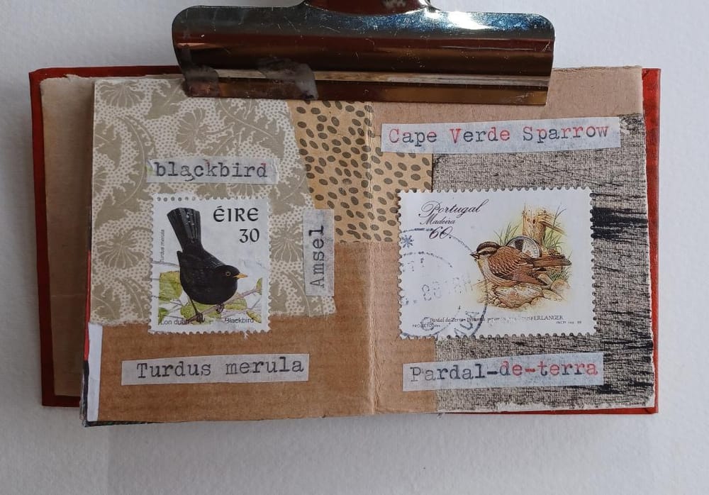 Mini folded book with collage paper and old stamps | Skillshare Student ...