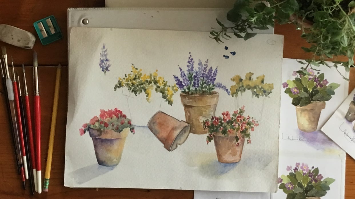 Watercolor Clay Pots {Sample project} | Skillshare Student Project