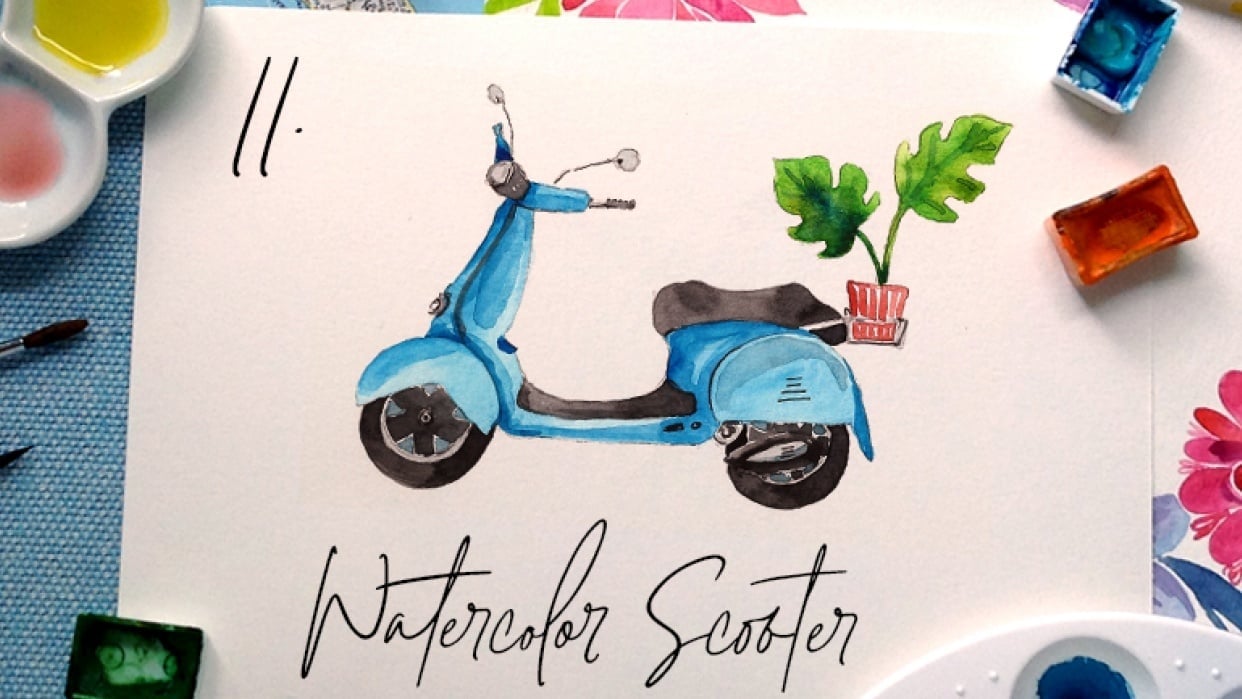 Watercolor Scooter {Sample Project} | Skillshare Student Project
