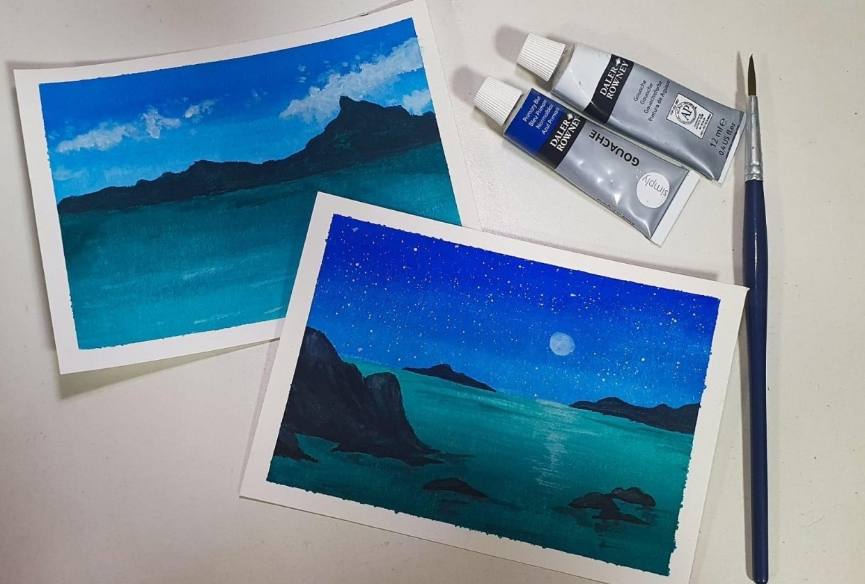 Glowing beach landscape with Gouache | Skillshare Student Project