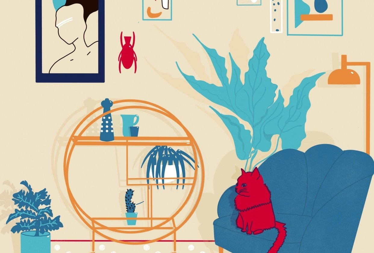 Living room with red cat | Skillshare Student Project