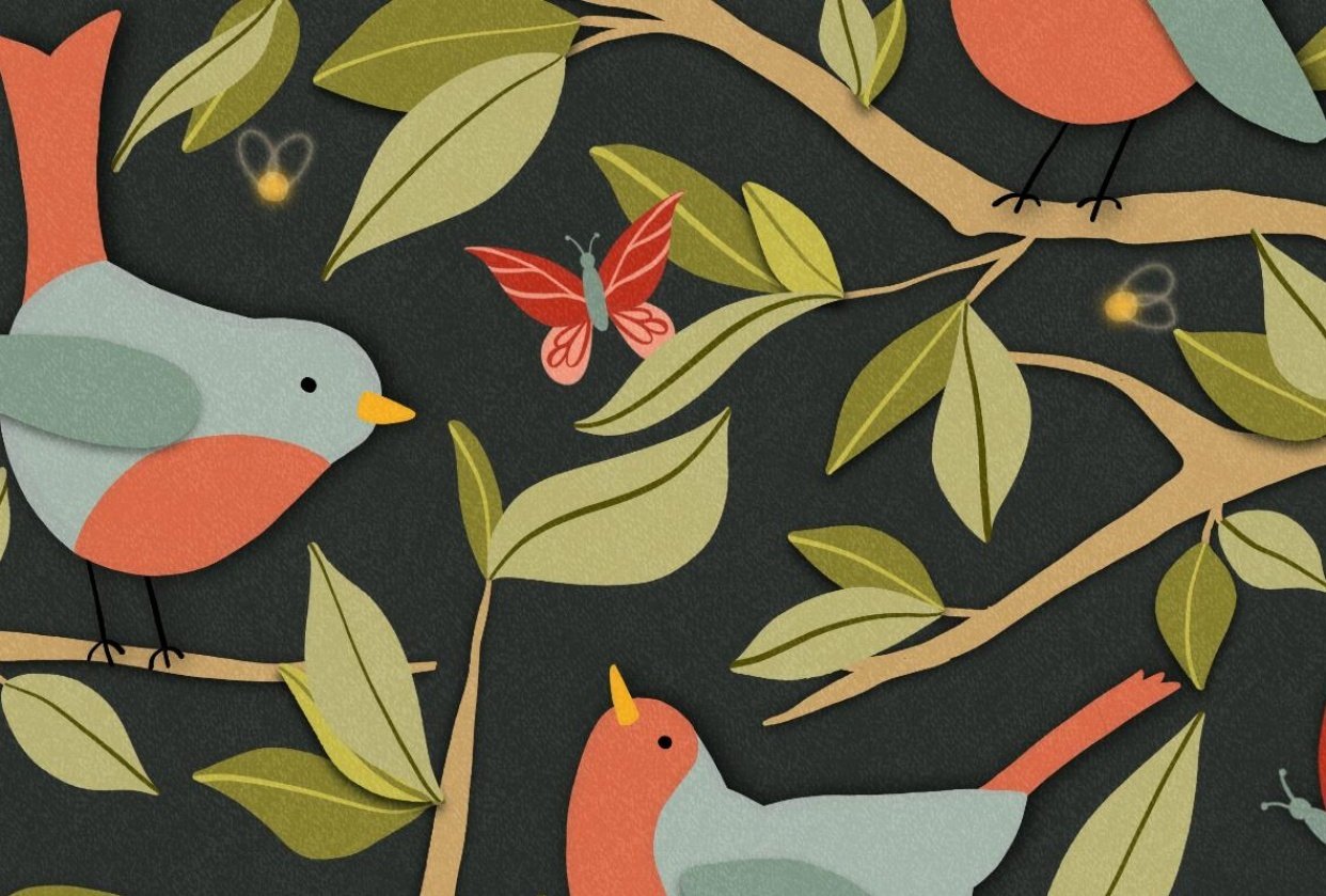 Birds and Butterflies Half-drop Repeat | Skillshare Student Project
