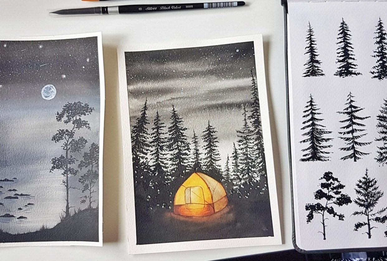 Pine tree silhouette study | Skillshare Student Project