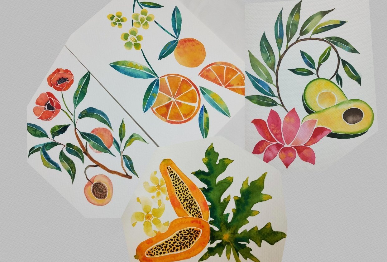 Pradi's modern watercolor fruits and flowers | Skillshare Student Project