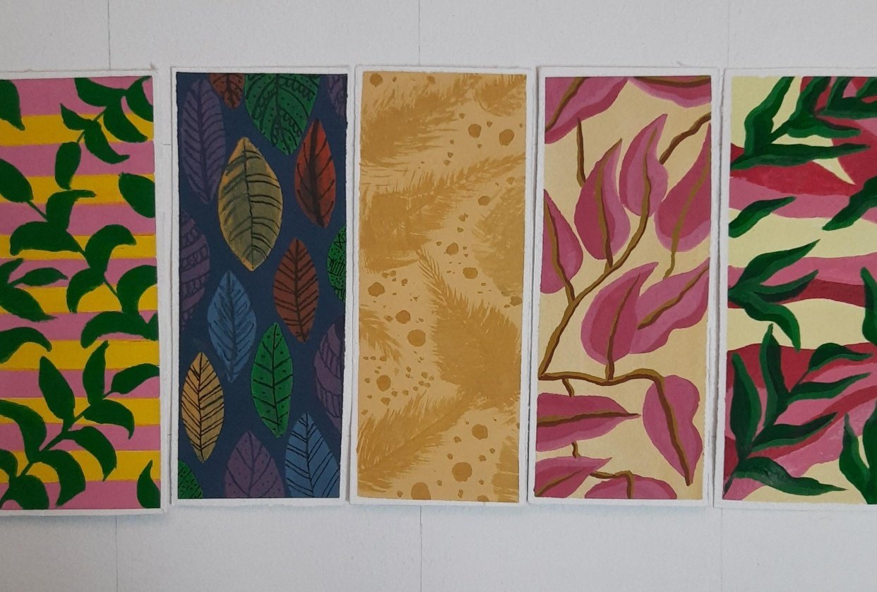 Leaf Patterns With Gouache- Learn to Paint 5 Easy Therapeutic Bookmark Pattern | Skillshare ...