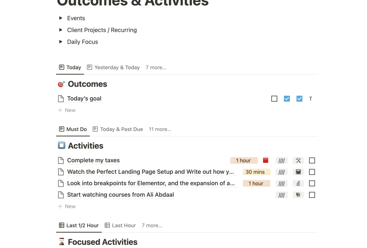 Outcomes & Activities: A premium theme for Notion | Skillshare Student Project