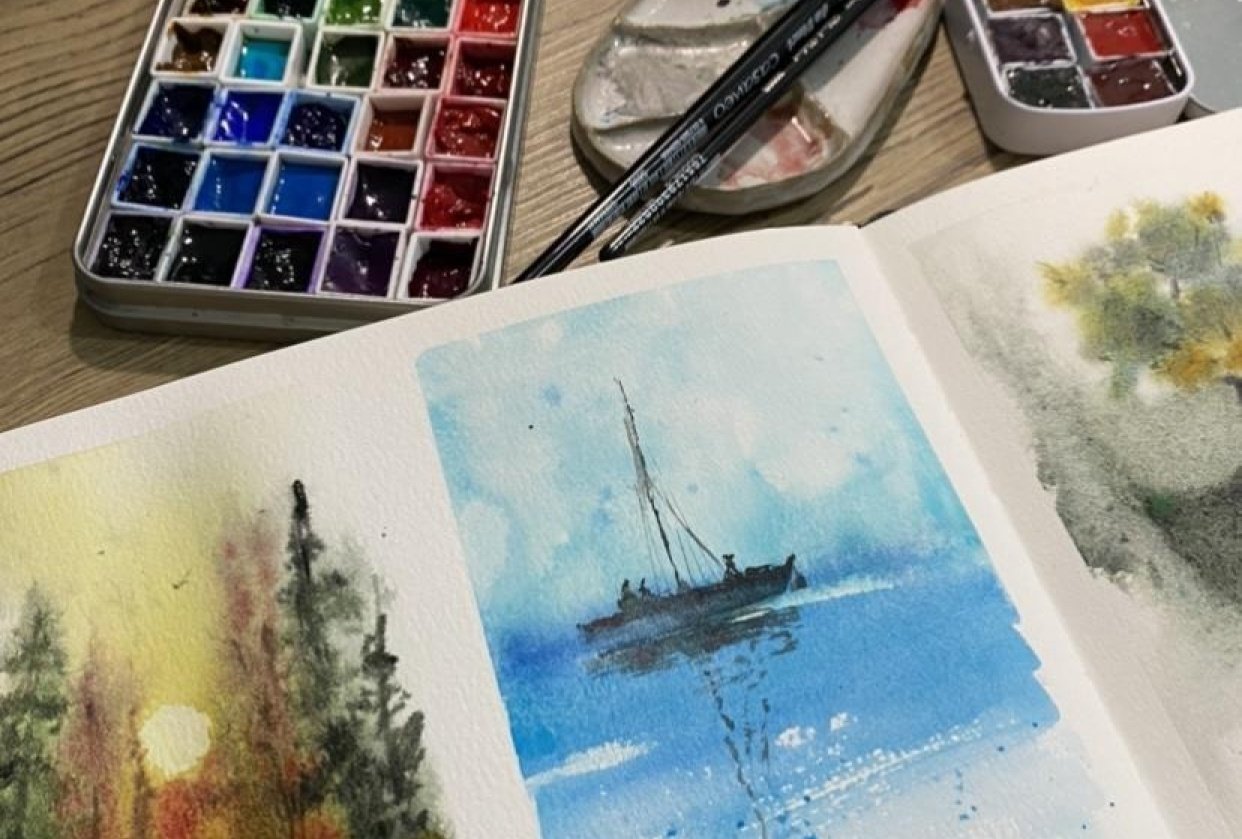 Free-flow watercolor landscapes | Skillshare Student Project