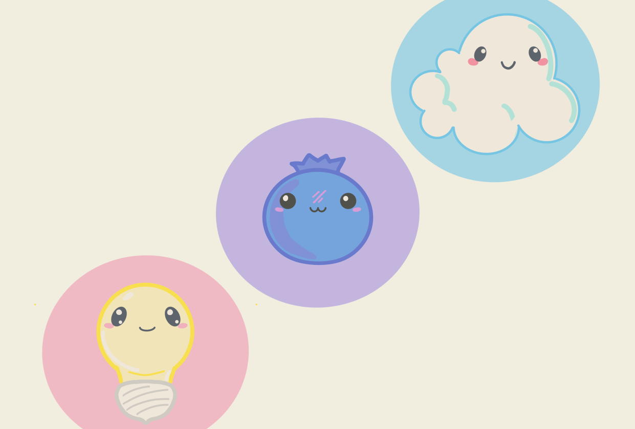 Kawaii blueberry, cloud and lightbulb | Skillshare Student Project