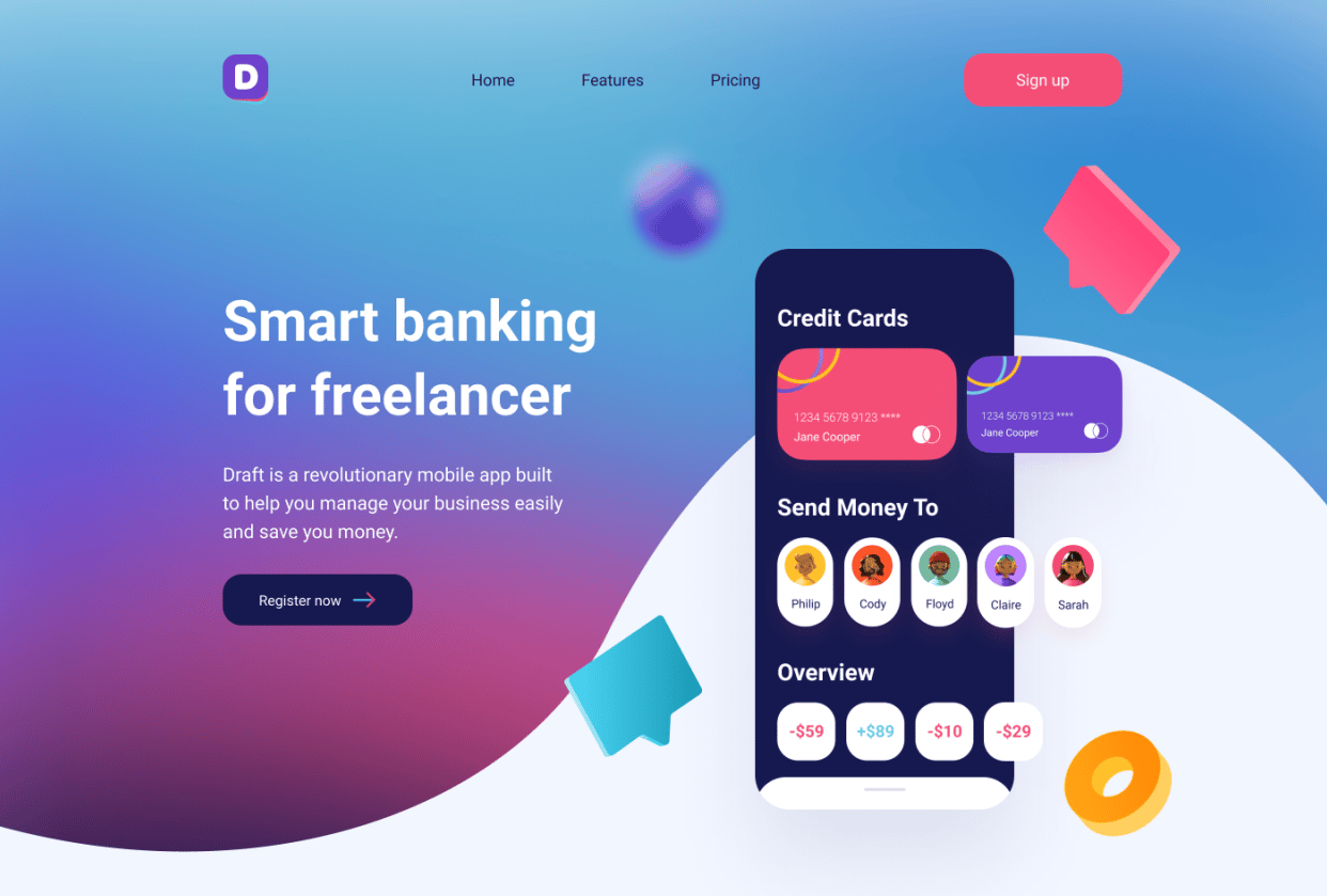 UI Design Projects - Money Application & Landing Page using Figma ...