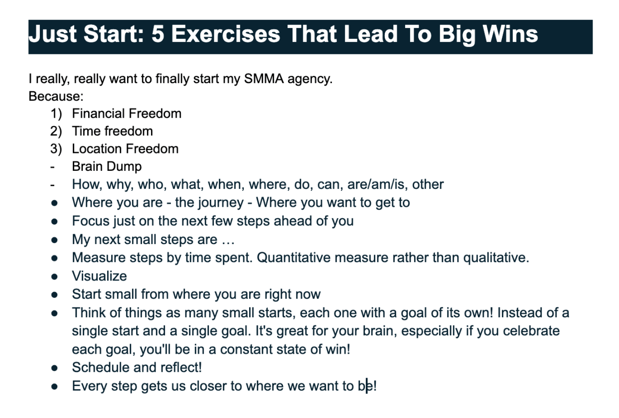 Just Start: 5 Exercises That Lead To Big Wins | Skillshare Student Project