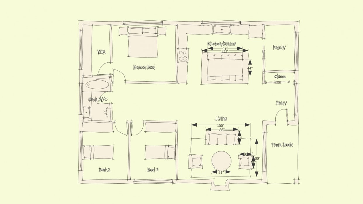 3 Bed Floor Plan sketch | Skillshare Student Project