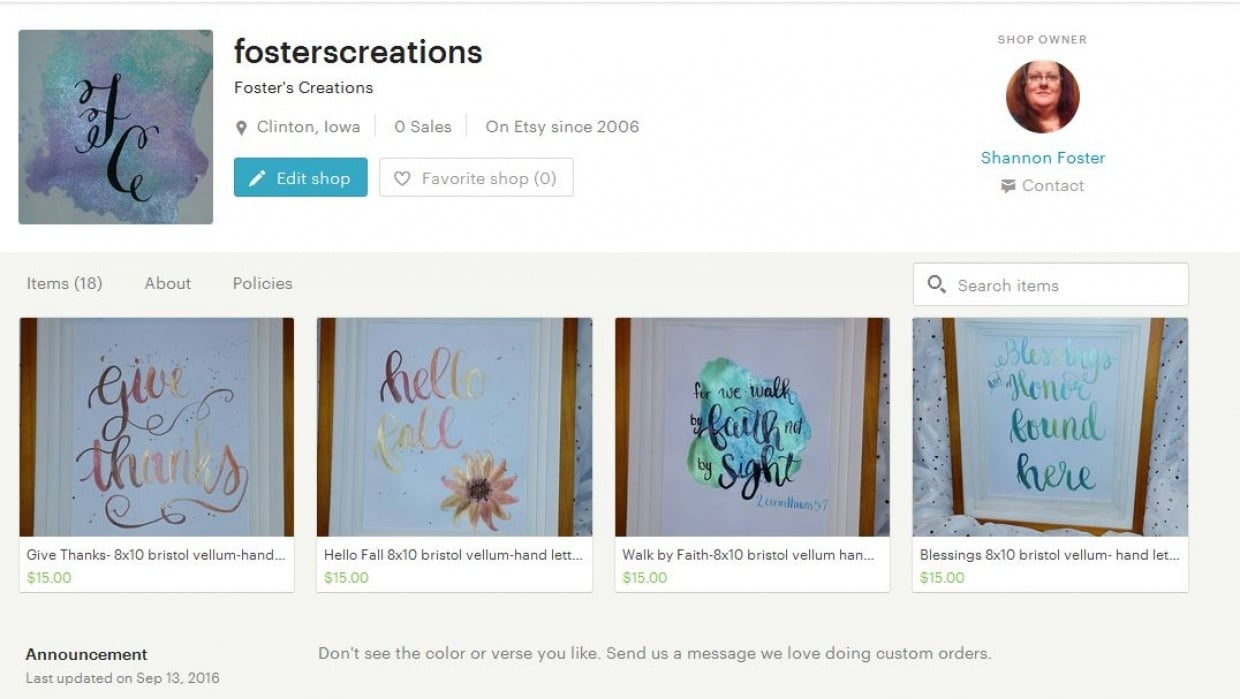 Foster's Creations etsy shop | Skillshare Student Project