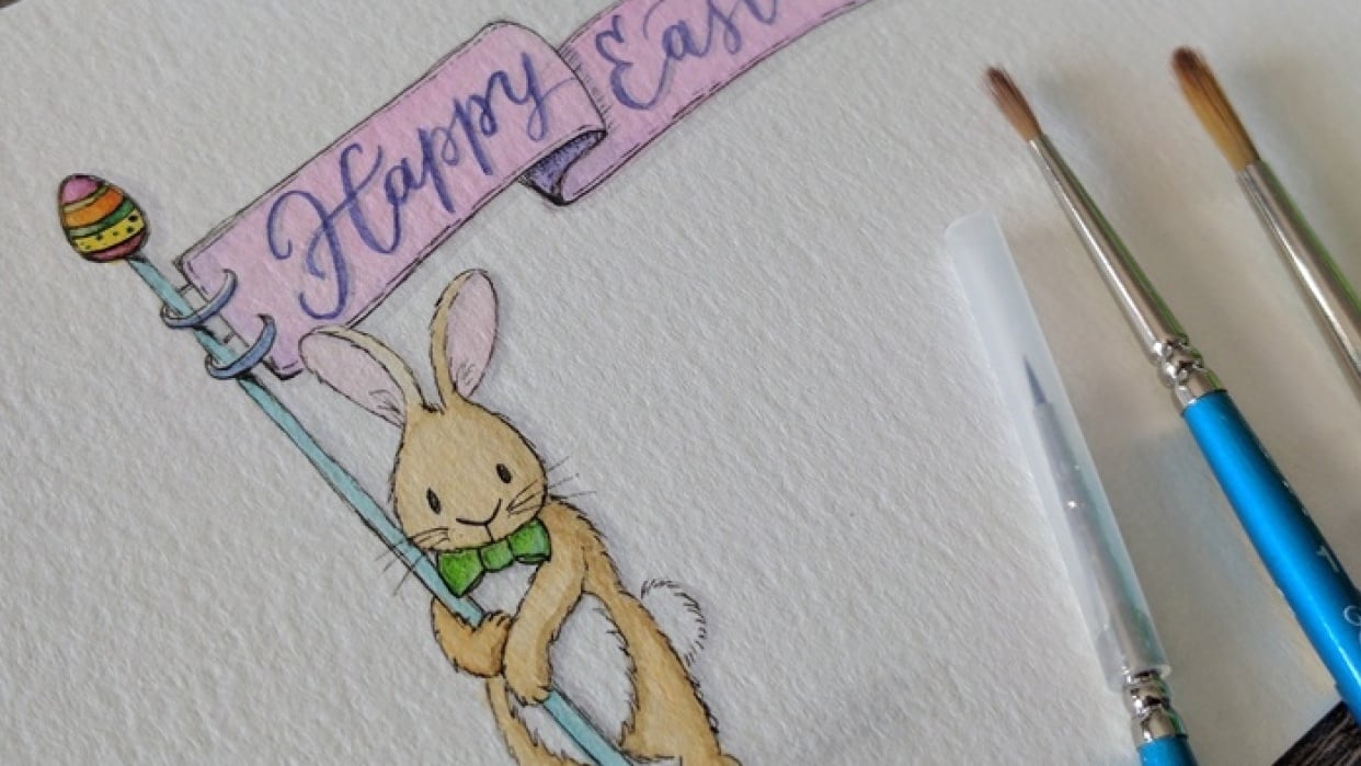 Watercolour Easter Bunny with Banner | Skillshare Student Project