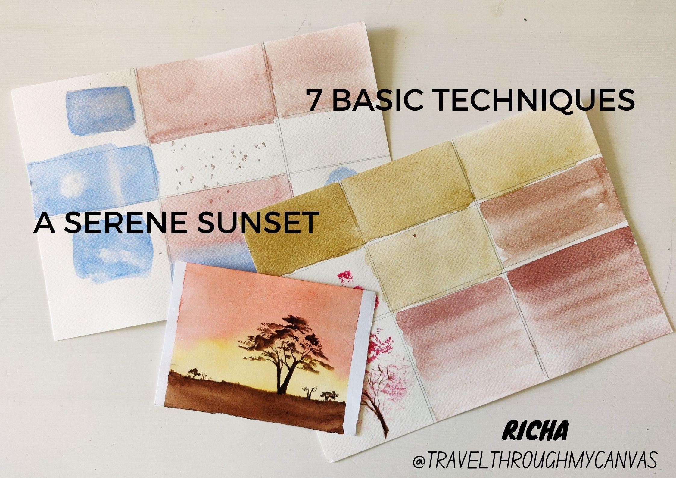 Learn Watercolors in 7 DAYS -7 BASIC TECHNIQUES and PAINTING A SUNSET ...