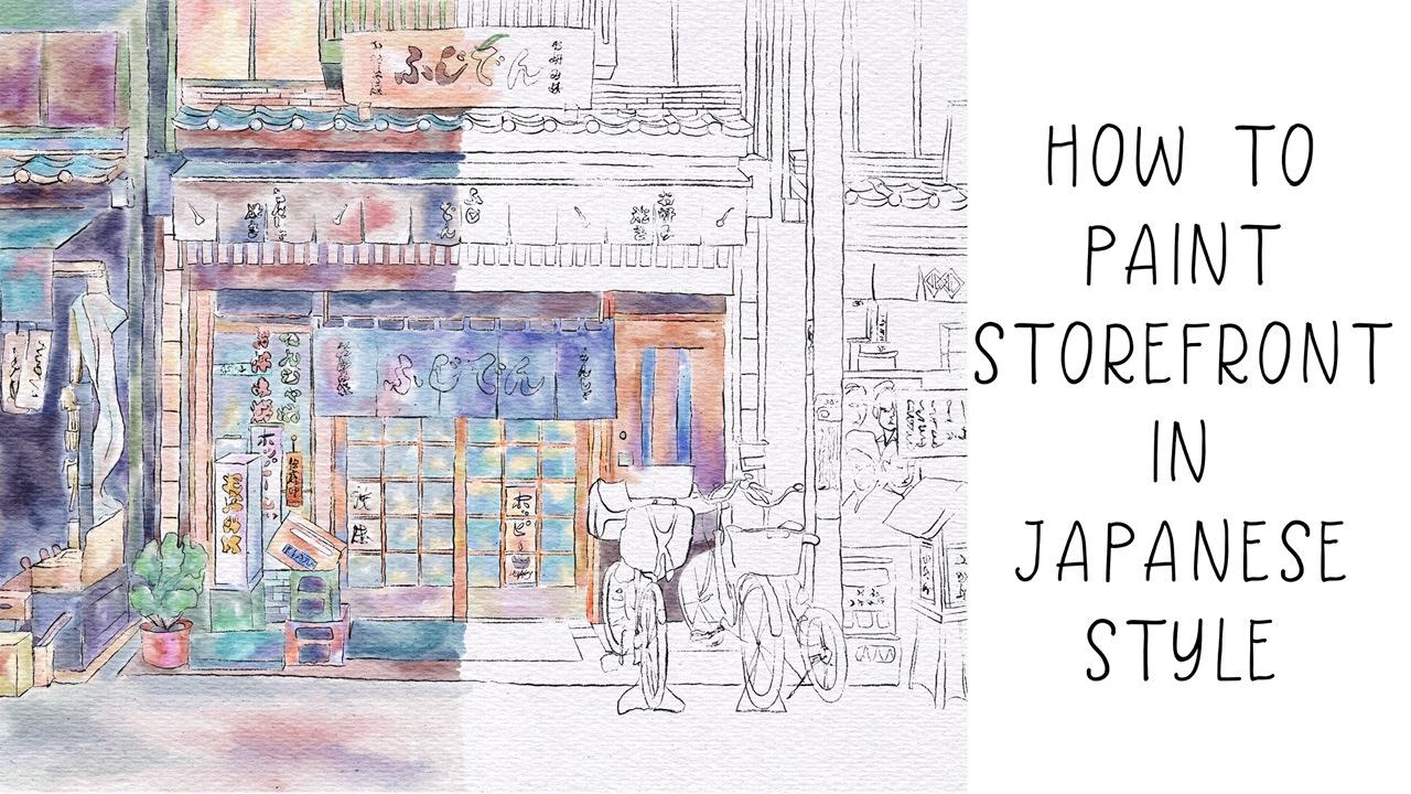 Japanese storefront in Japanese watercolor style in Procreate - digital ...