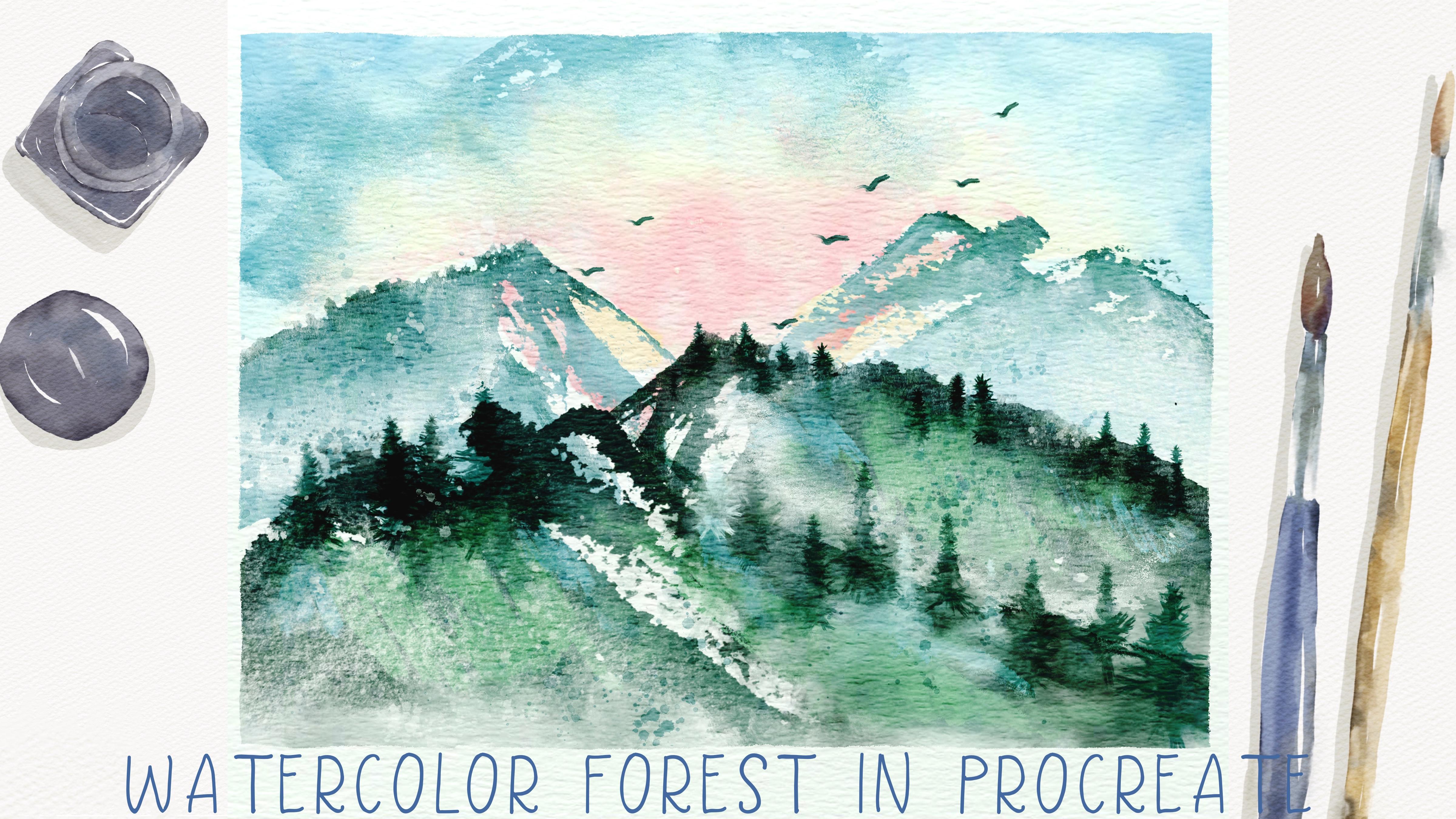 Painting Watercolor Trees In Procreate Digital Watercolor Forest 