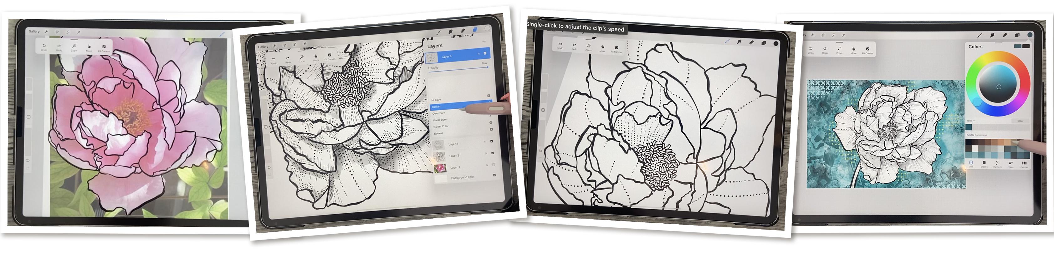 Vintage Look Floral Ink Drawing in Procreate With 10 Brushes Included ...