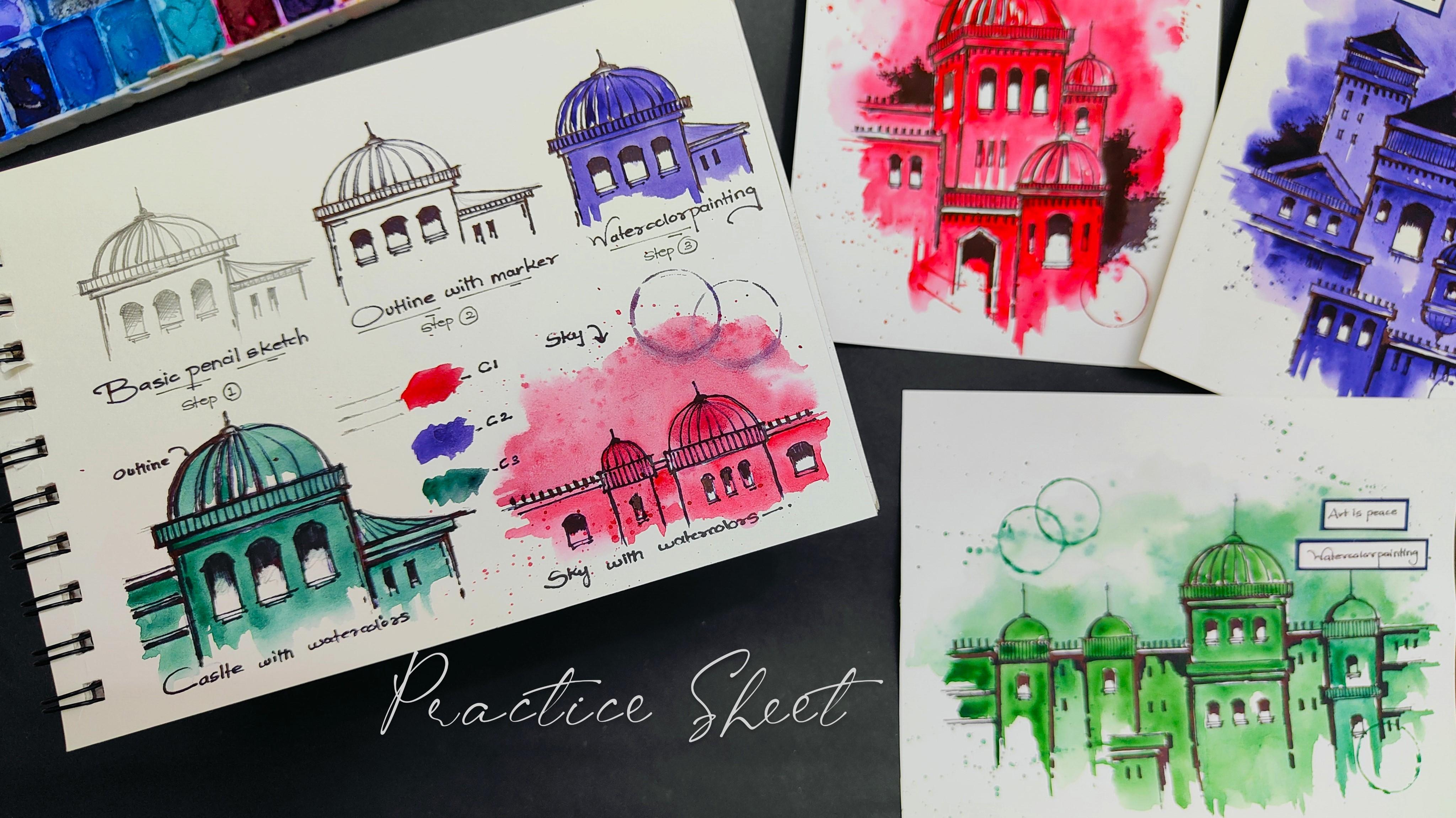 Abstract Castle Painting With Watercolors - Learn to Paint With Three ...