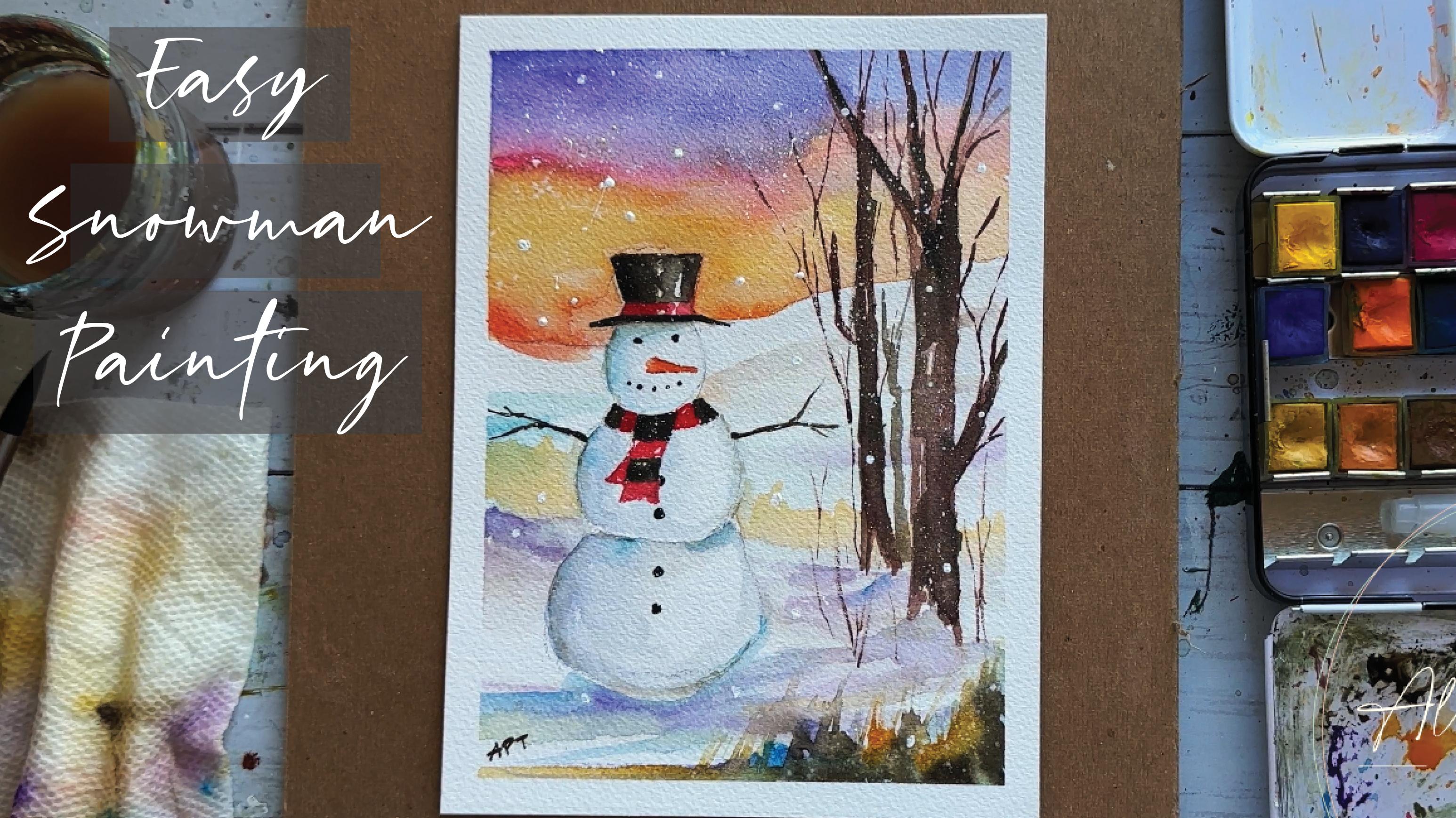 Winter Snowman Landscape - Easy Christmas Painting | Alifya P. Tarwala ...