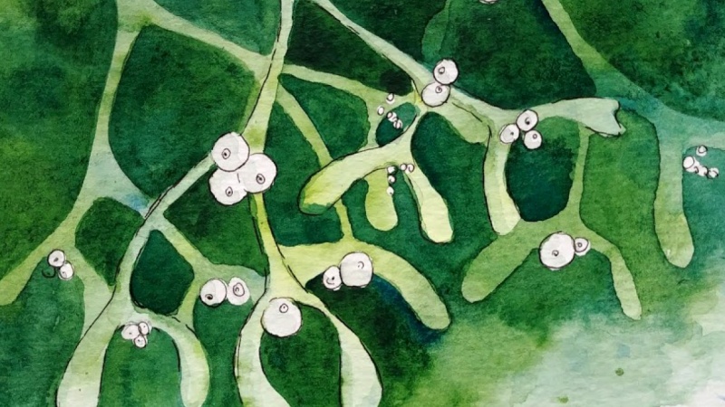 Watercolor Mistletoe in a Negative Painting Technique | Camilla Damsbo ...