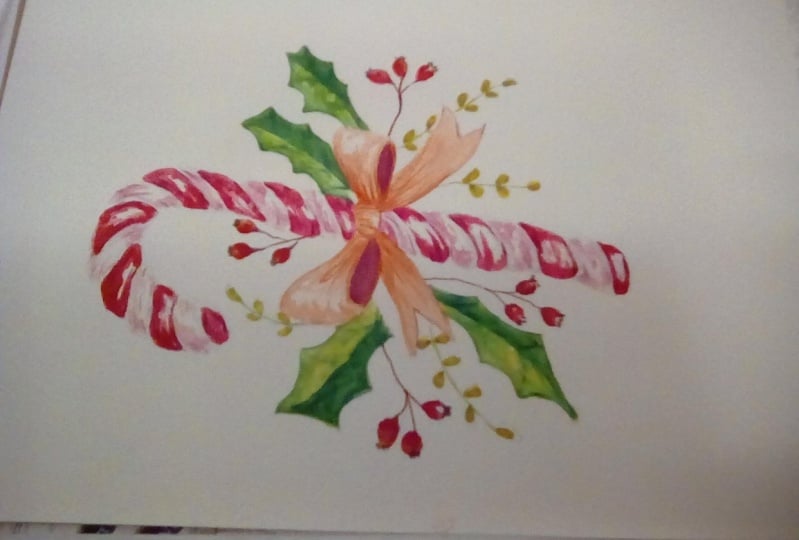 Paint an Easy Christmas Candy Cane with Watercolor [ Line Art Template ...