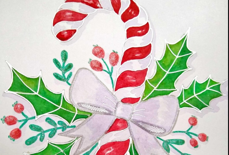 Paint an Easy Christmas Candy Cane with Watercolor [ Line Art Template ...