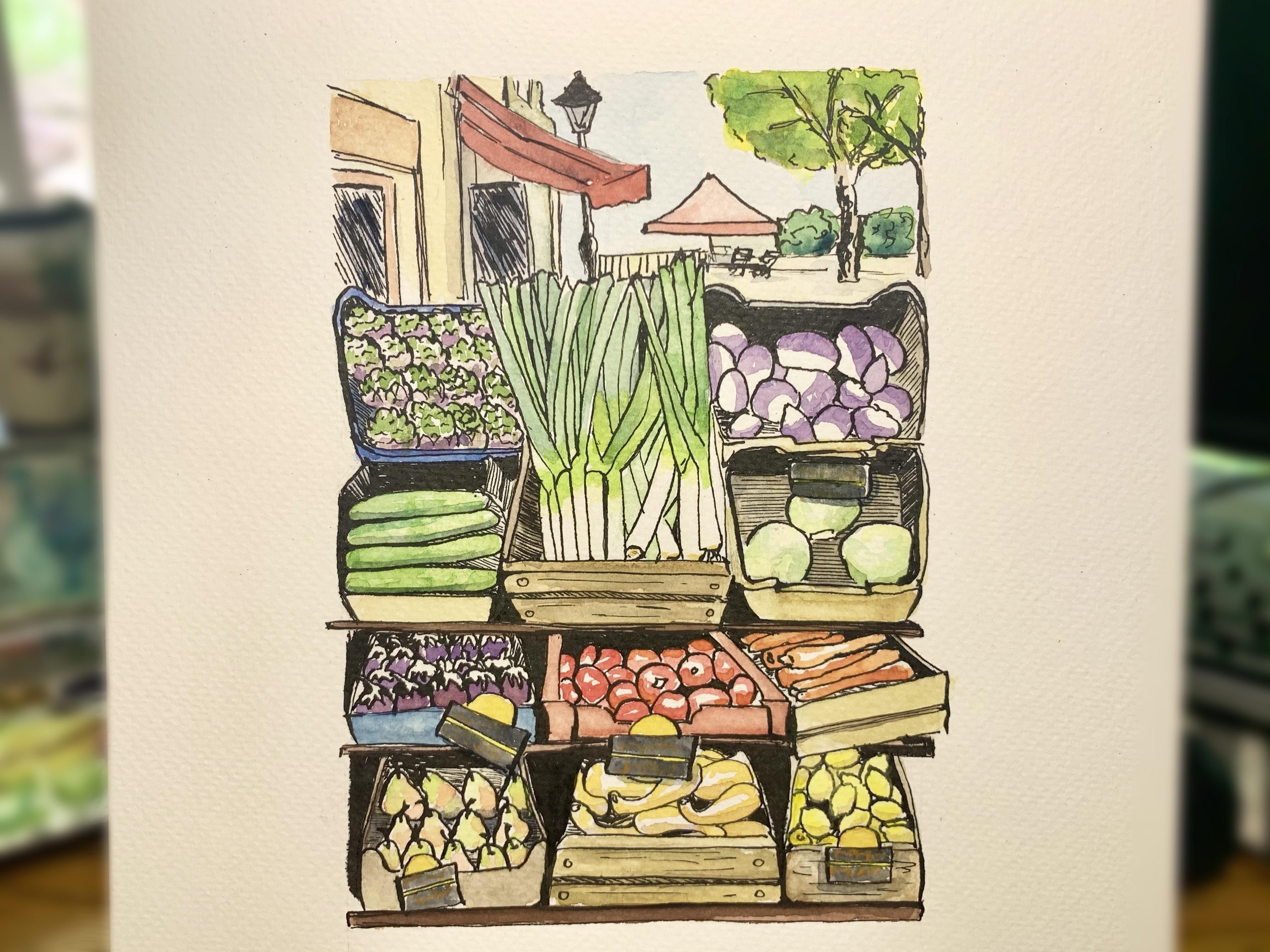 Vegetable Market Pencil Sketch