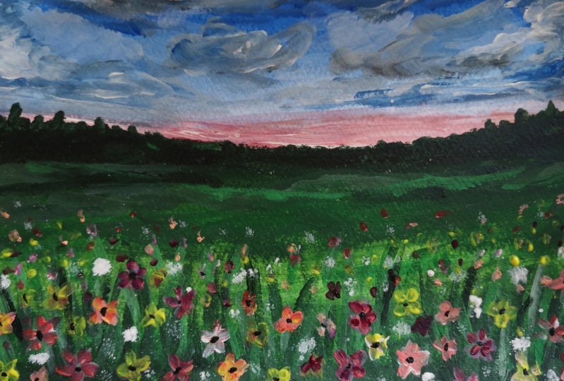 Simple Acrylic Flower Landscape Painting - Paint Using A Reference ...