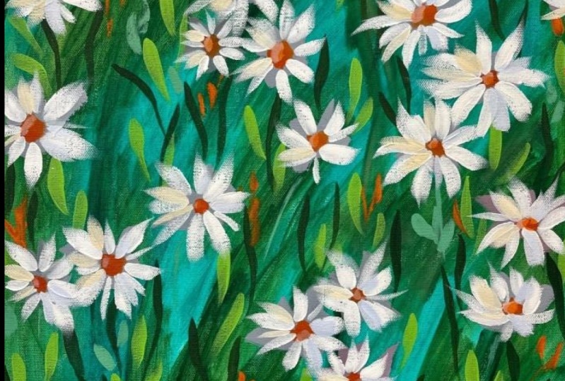 Painting Daisies on a Large Canvas with Acrylic Paint | Elle Byers ...