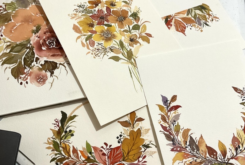Acuarela en otoño: pinta flores y follaje otoñales con vivos en dorado ...
