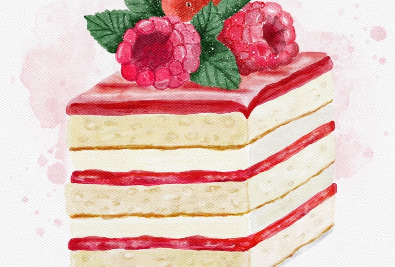 Food Illustration: Drawing to Painting Raspberry Cake Slice | Nianiani ...