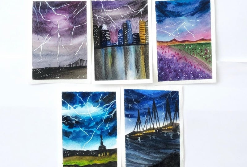 Pinturas con paisajes con rayo con acuarelas | Mayuri | Skillshare