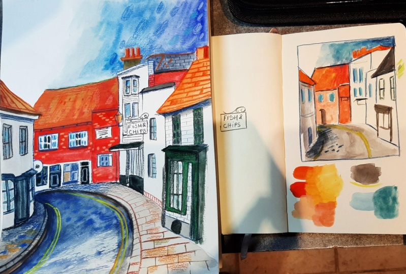 Urban Sketching: How to Draw a Street with Gouache and Colored Pencils ...
