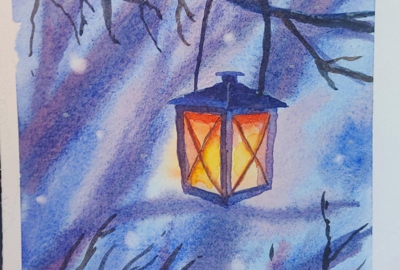 Learn Watercolor Painting of Beautiful Glowing Winter Lamp in an Easy ...