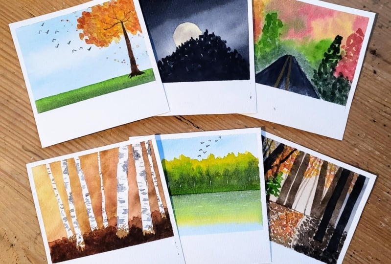 Autumn Polaroids: A Watercolor Series of Miniature Landscapes for ...