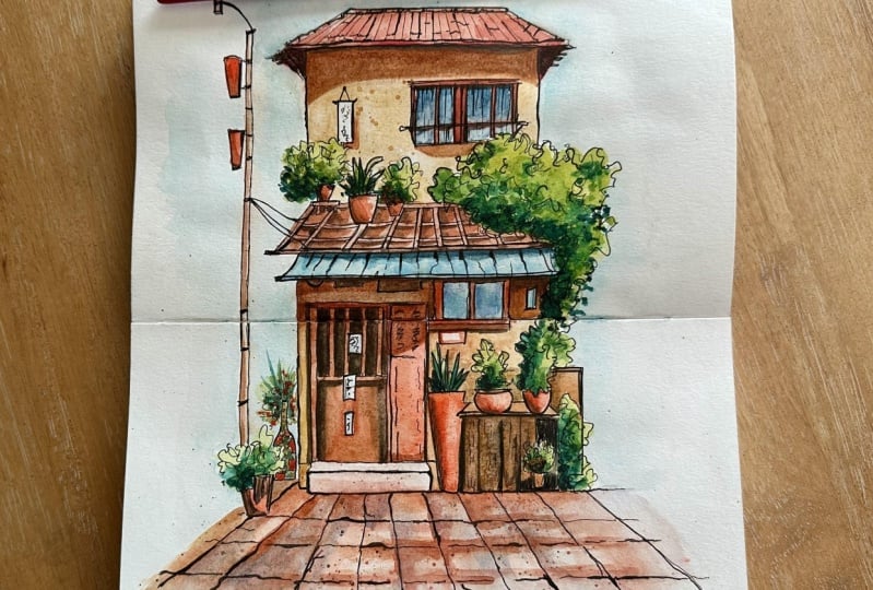 Loose Ink & Watercolor Urban Sketching Tutorial: How to Sketch a Flower ...