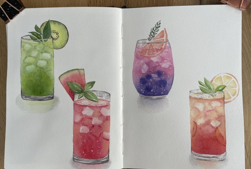 Step by Step Watercolor Techniques to paint Loose Fruity Iced Drinks ...